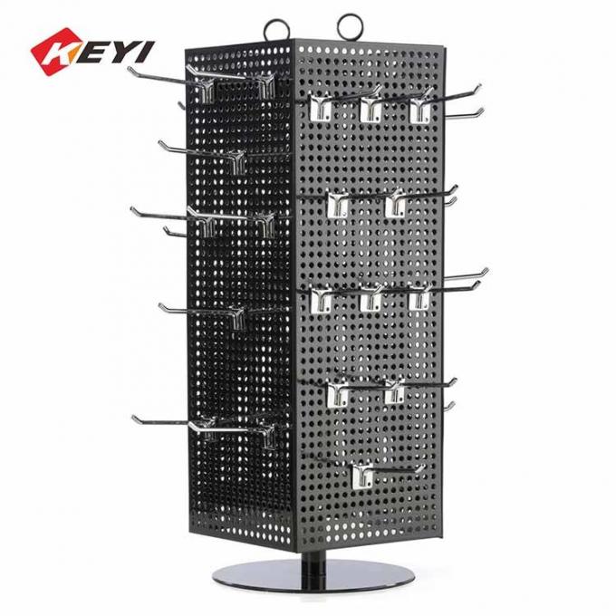 Counter Top Rotating Metal Pegboard Keychain Display Stand With Hook